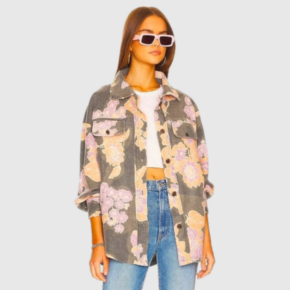 Free People | Sweaters | Nwt Free People Ruby Shacket Charcoal Floral ...